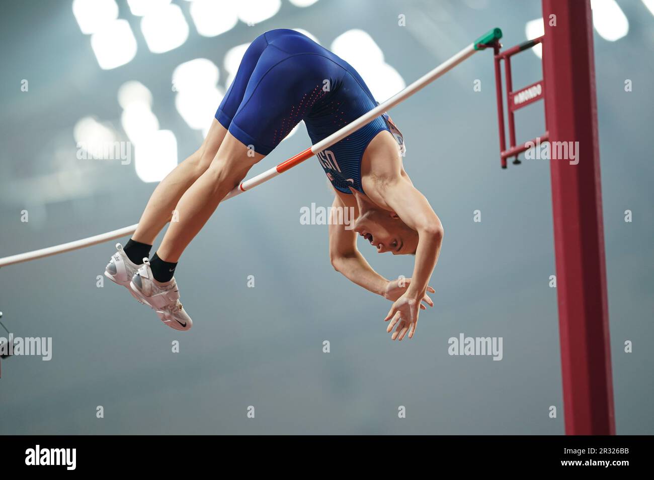 Sam Kendricks participating in the pole vault at the Doha 2019 World ...
