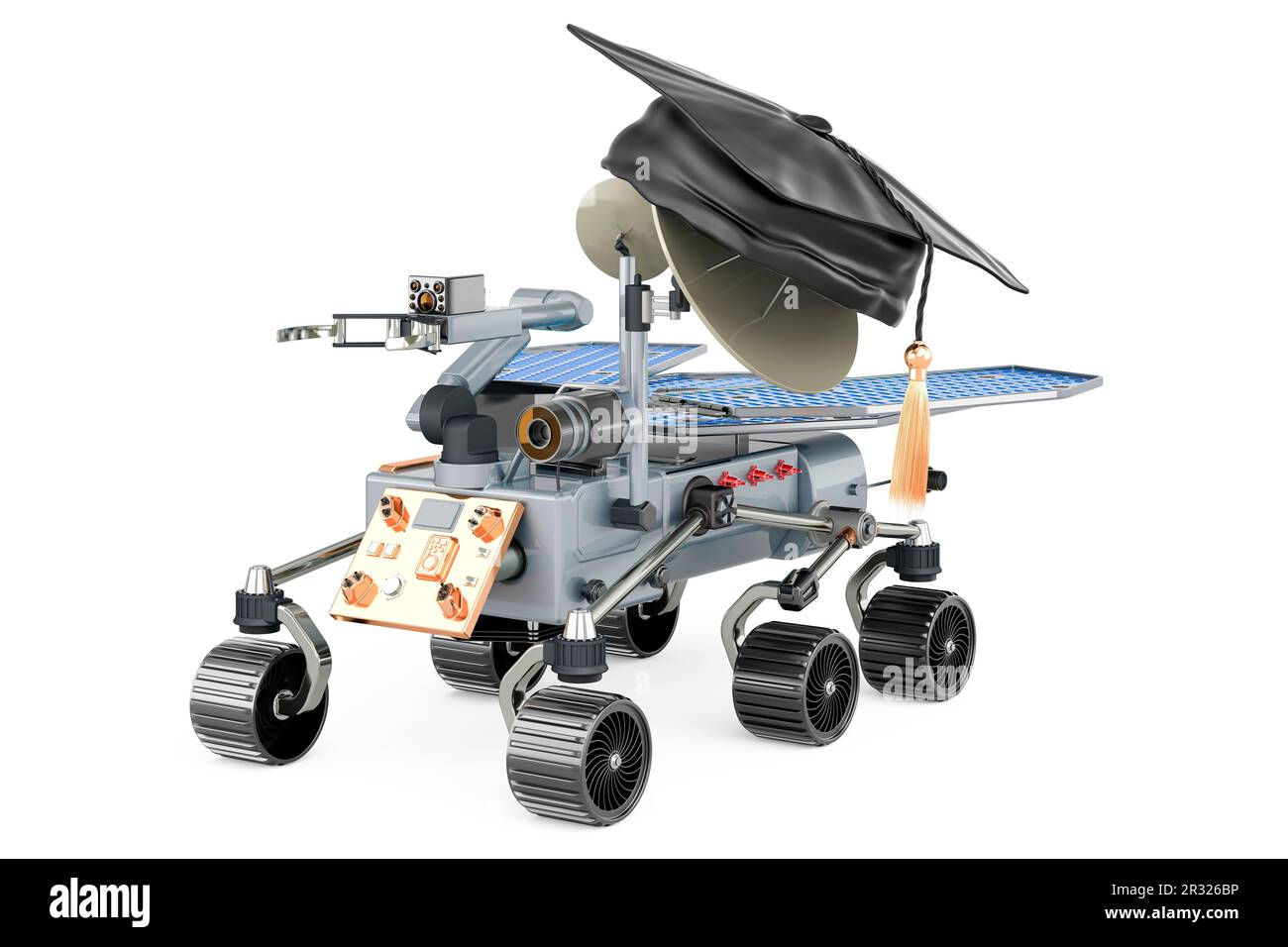 Planetary rover with education hat, 3D rendering isolated on white ...