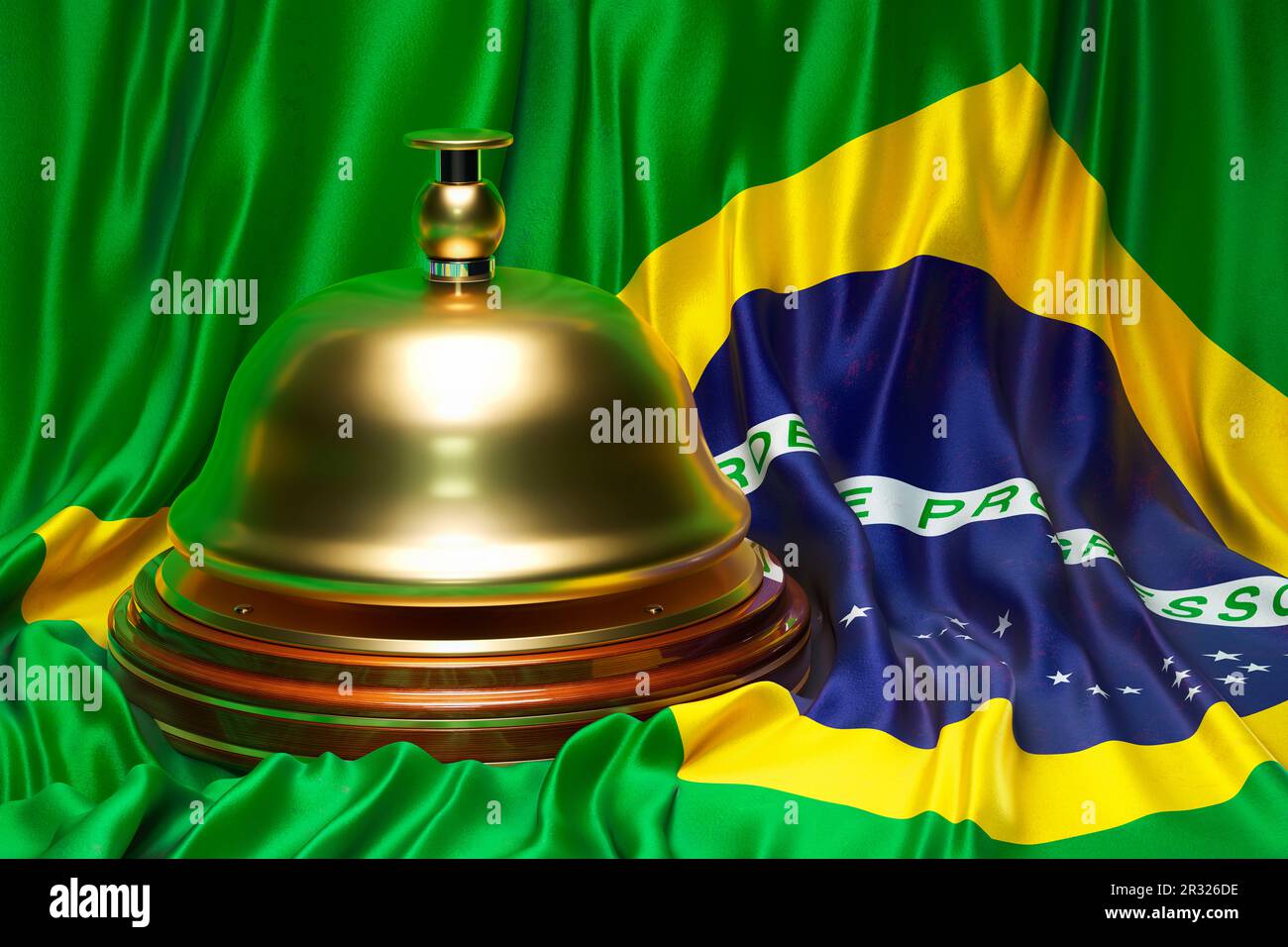 Reception bell on the Brazilian flag backdrop, 3D rendering Stock Photo ...