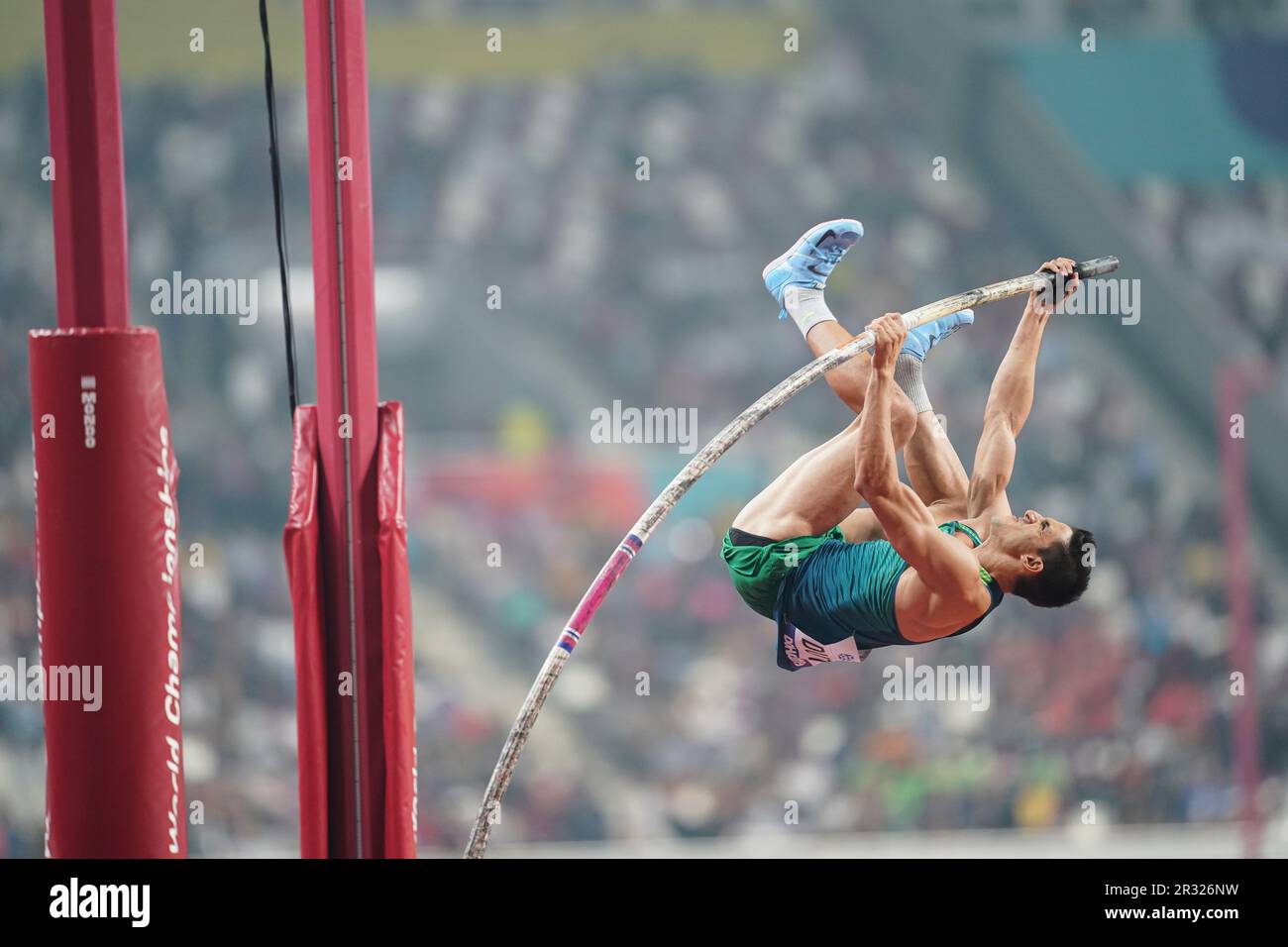 Augusto Dutra participating in the pole vault at the Doha 2019 World Championships in Athletics ...