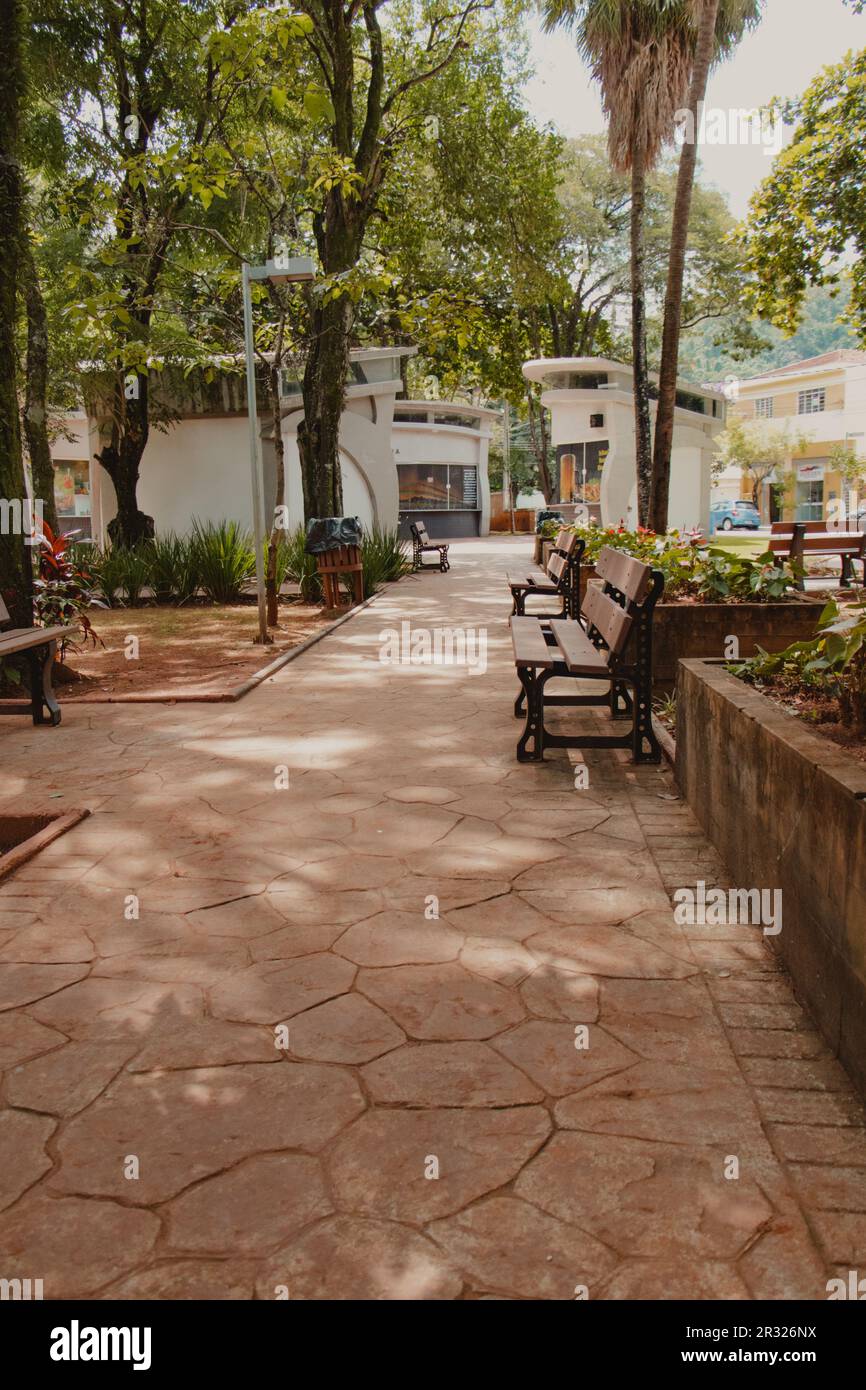Public park benches pathway garden hi-res stock photography and images ...