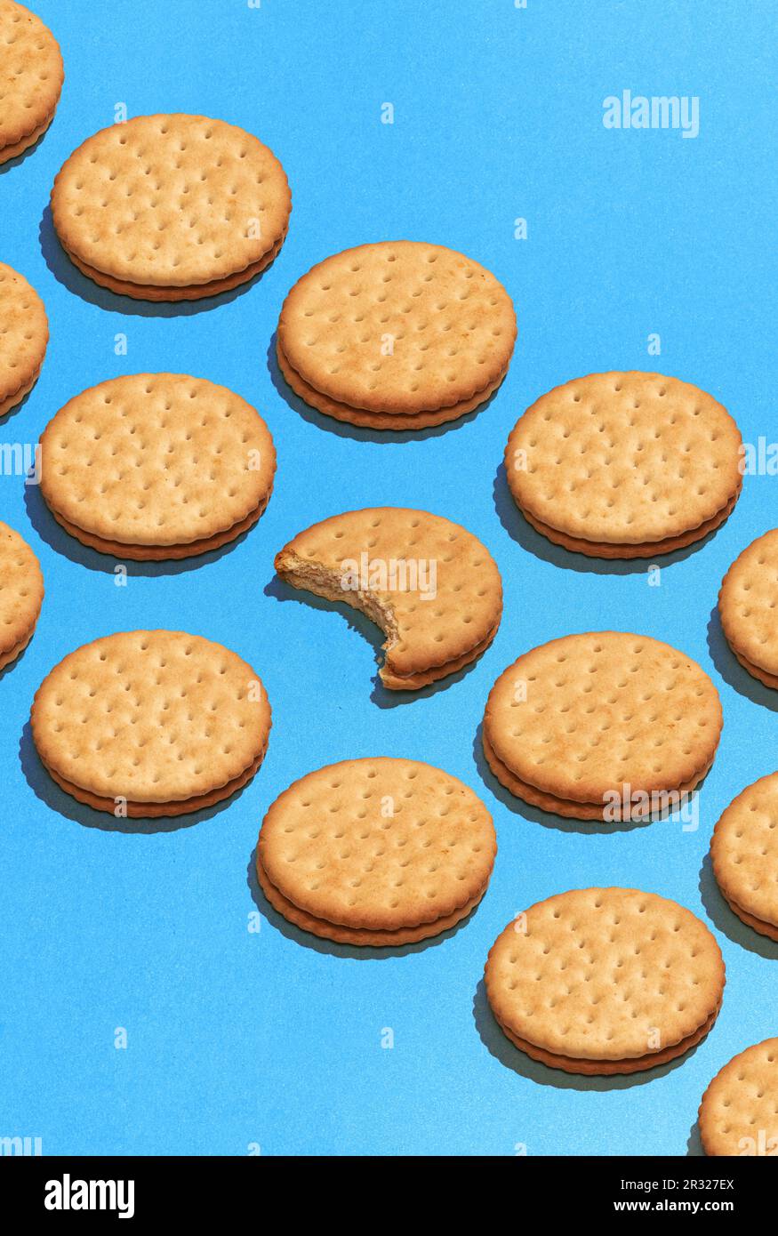 Pop art with cookies over violet background flat lay top-down ...