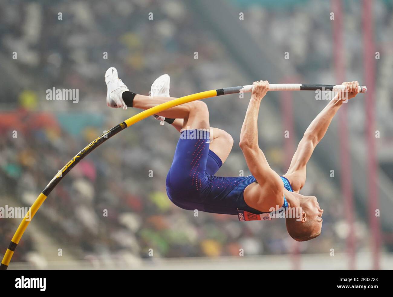 Sam Kendricks participating in the pole vault at the Doha 2019 World ...