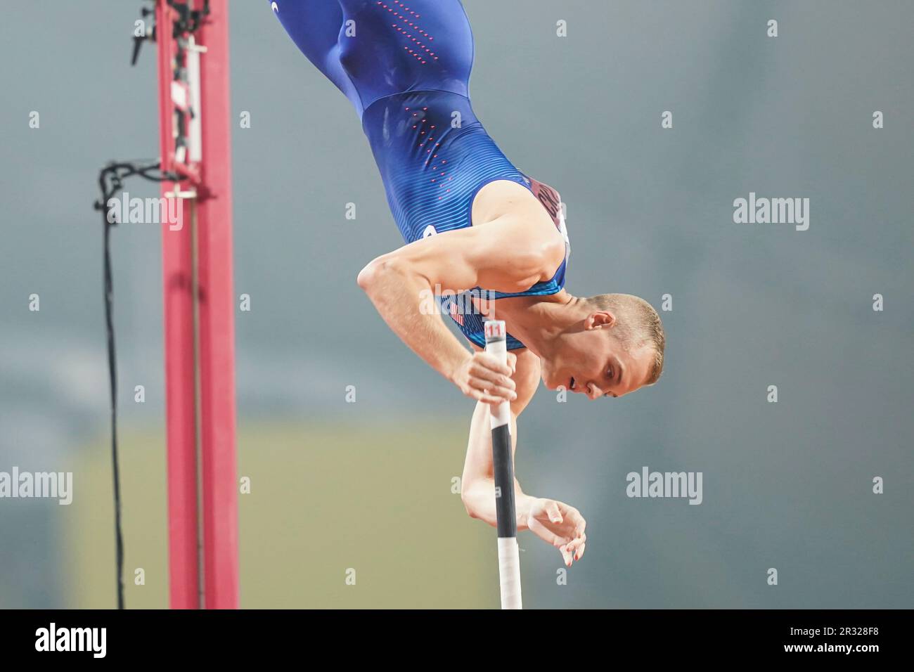 Sam Kendricks participating in the pole vault at the Doha 2019 World ...