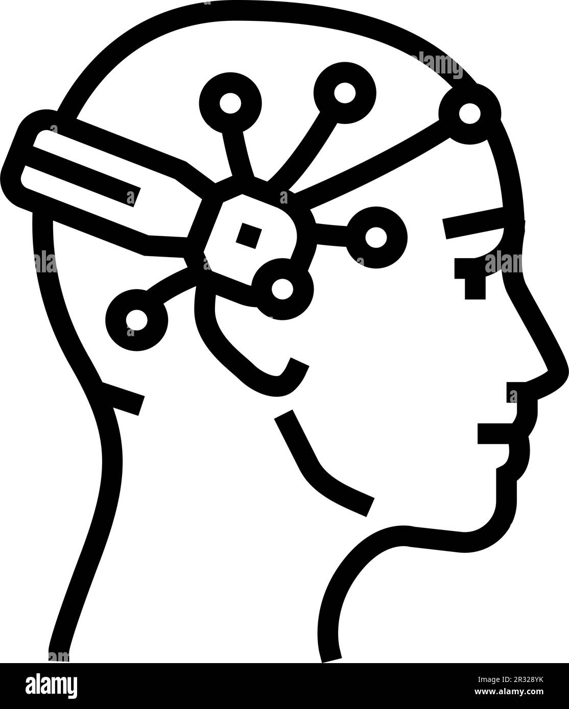 brain interface device future technology line icon vector illustration ...