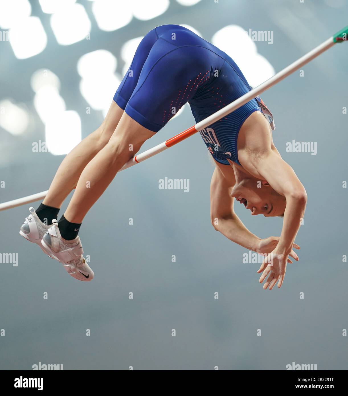 Sam Kendricks participating in the pole vault at the Doha 2019 World ...