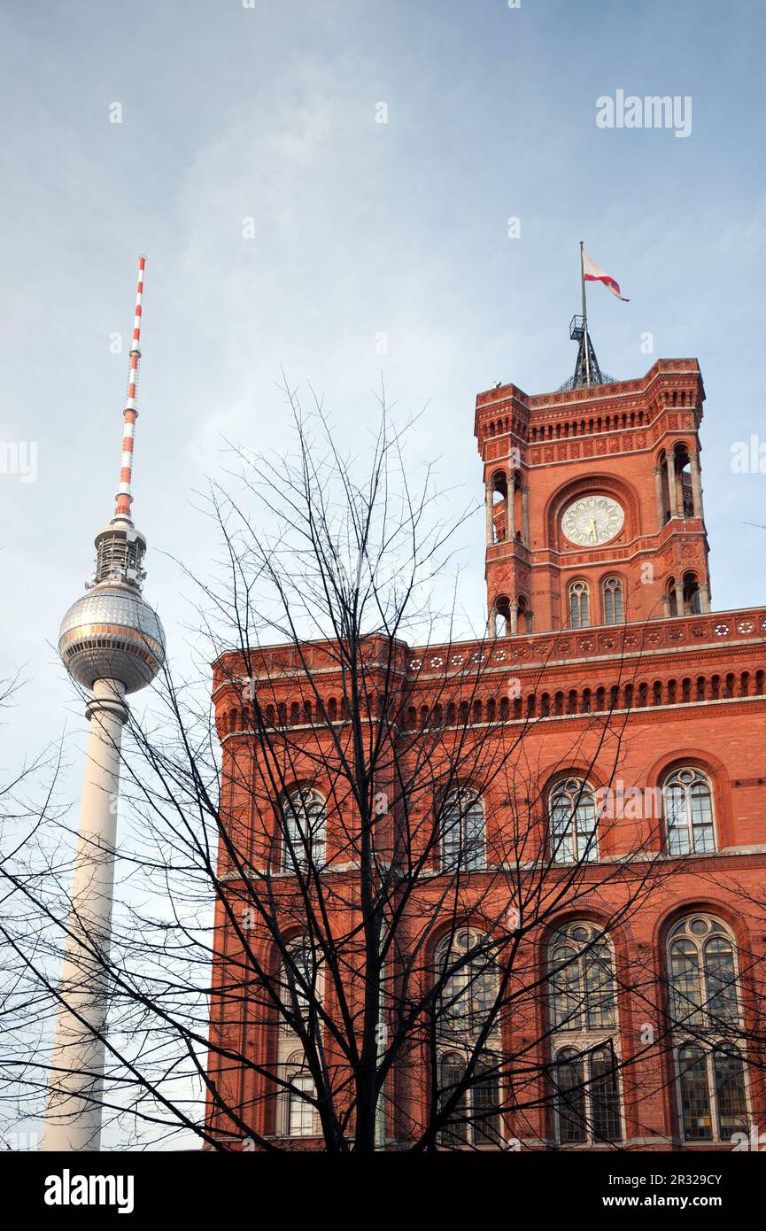 Berlin - The Red City Hall with TV Tower Stock Photo - Alamy