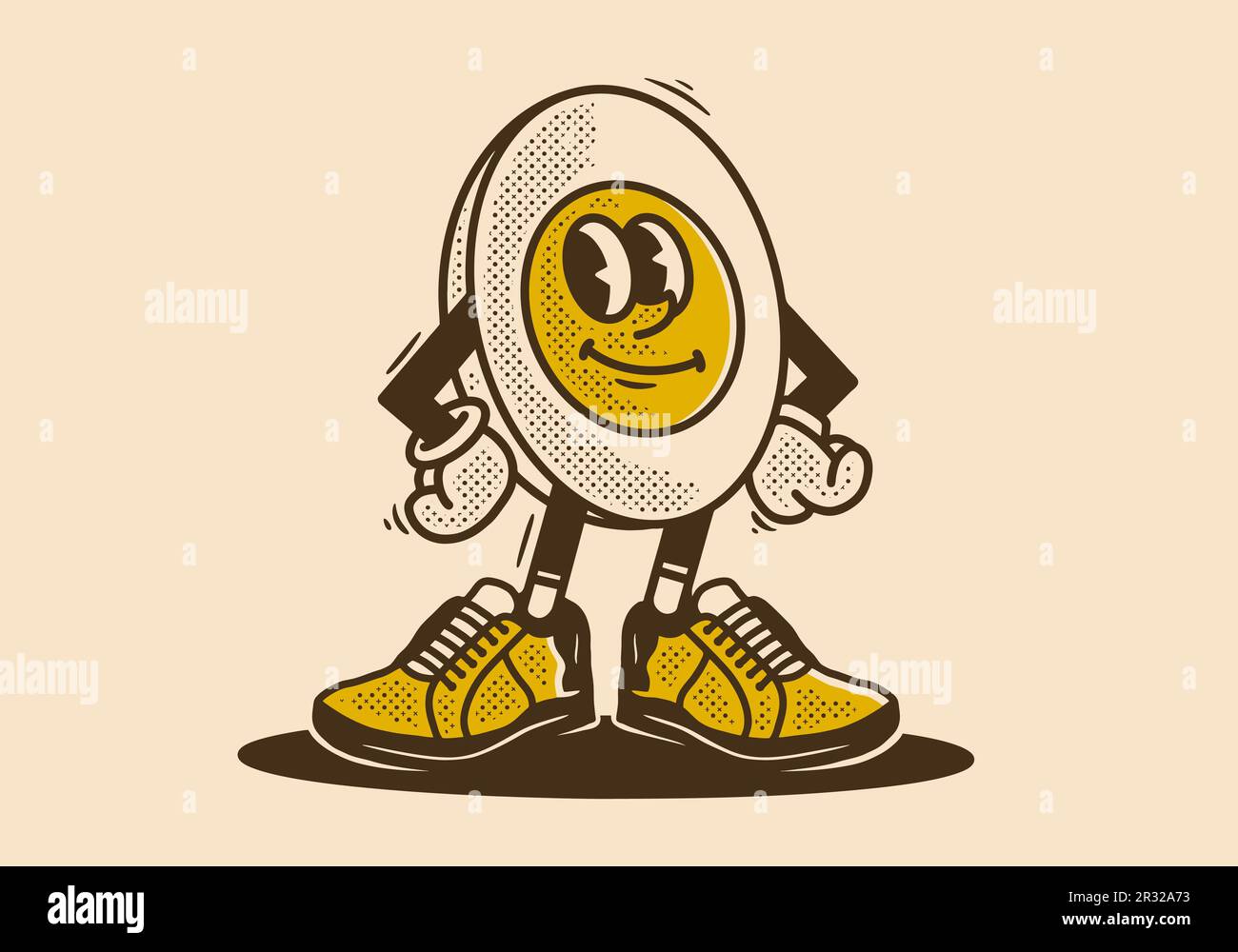 Mascot character design of a half egg in an upright standing position ...