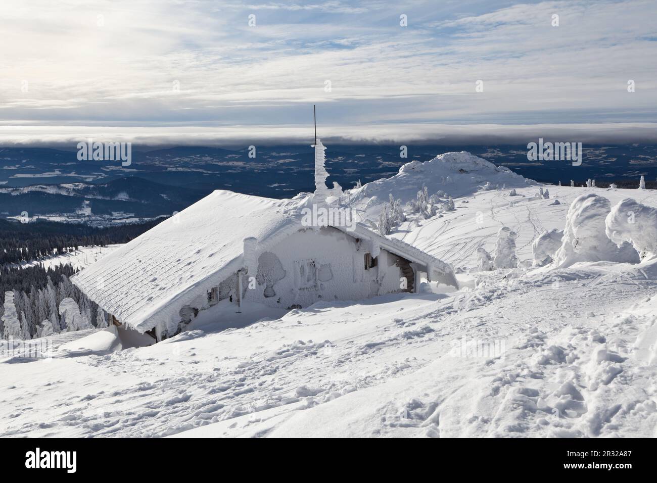 Frozen hut in national park Bayerischer Wald Stock Photo - Alamy