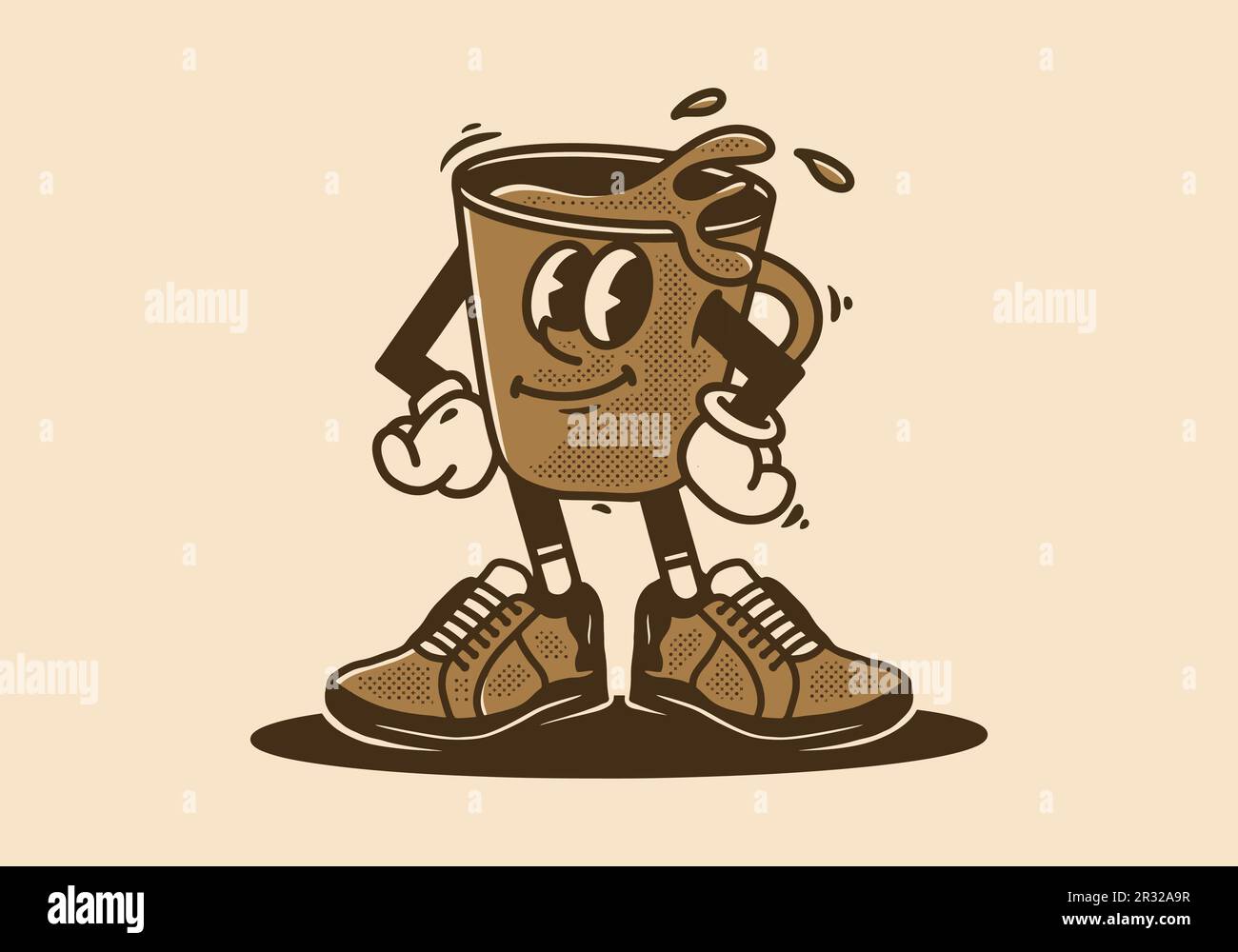Mascot character design of a coffee cup in an upright standing position ...