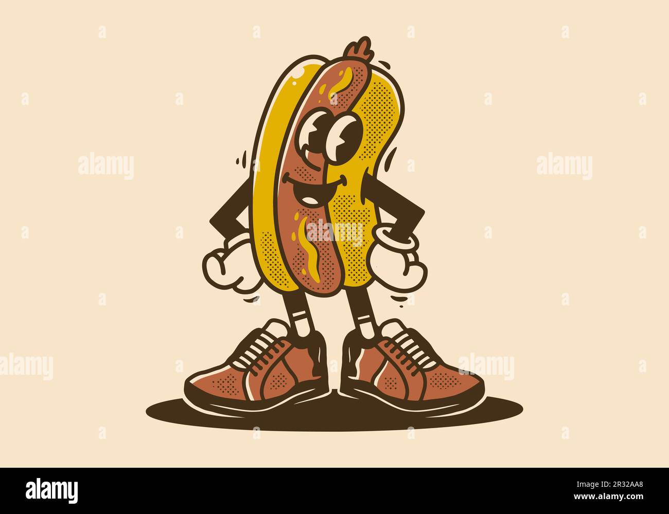 Mascot character design of a hotdog in an upright standing position ...