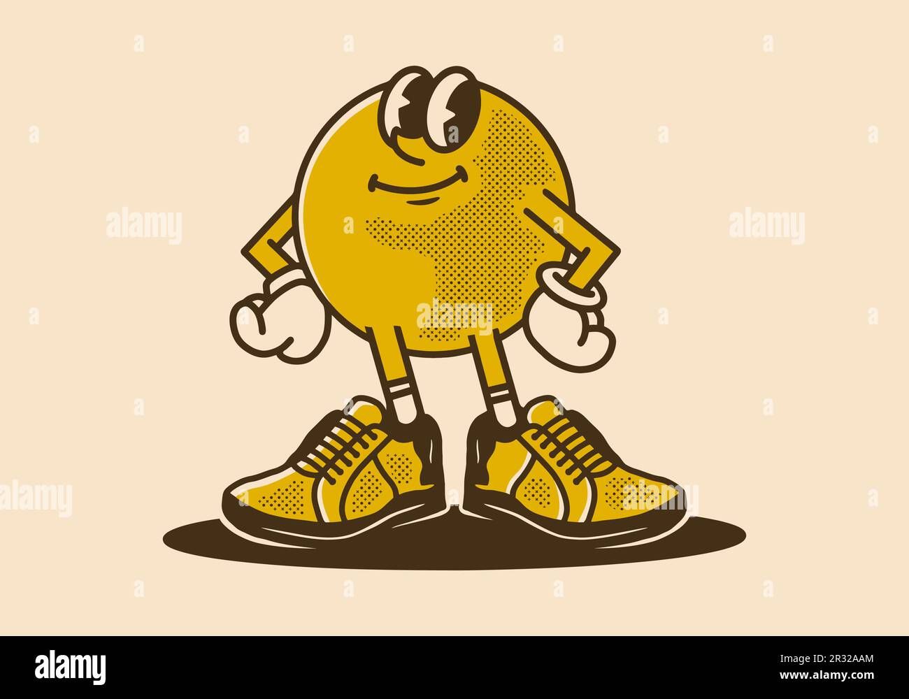 Mascot character design of a ball head in an upright standing position ...