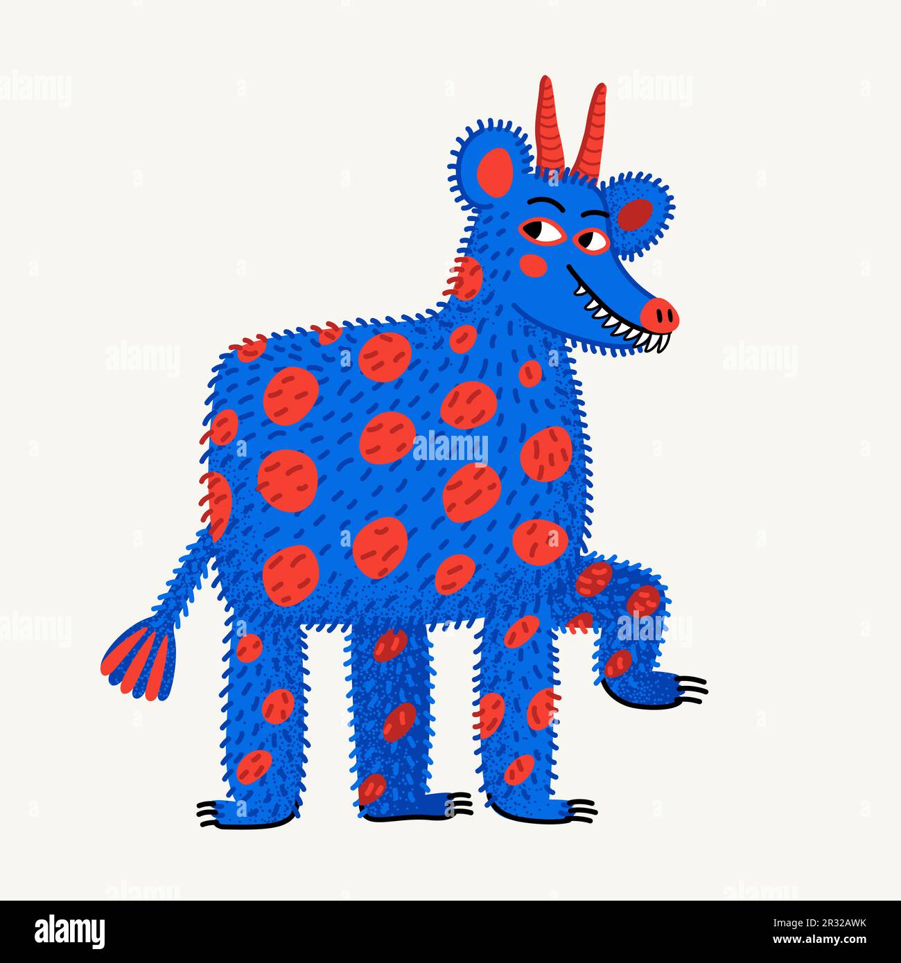 Cute cartoon vector monster. Blue furry monster character with stippled ...