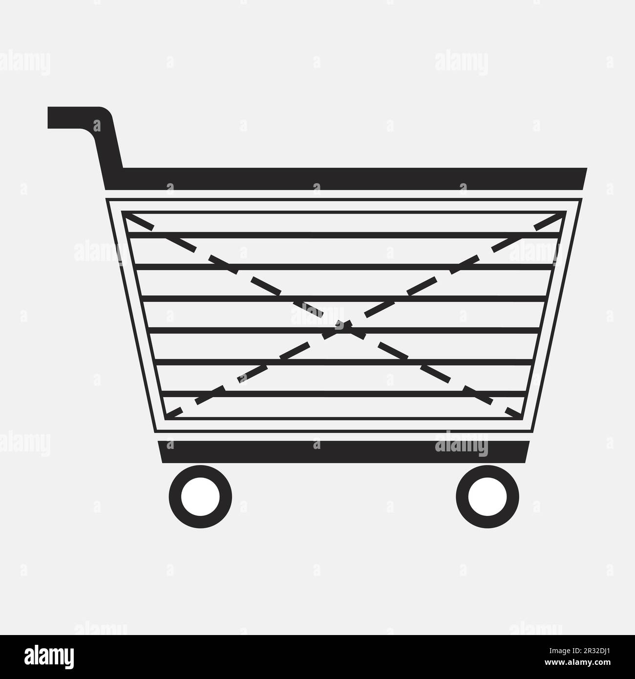 Black empty supermarket trolley with mesh metal basket. Universal fast ...