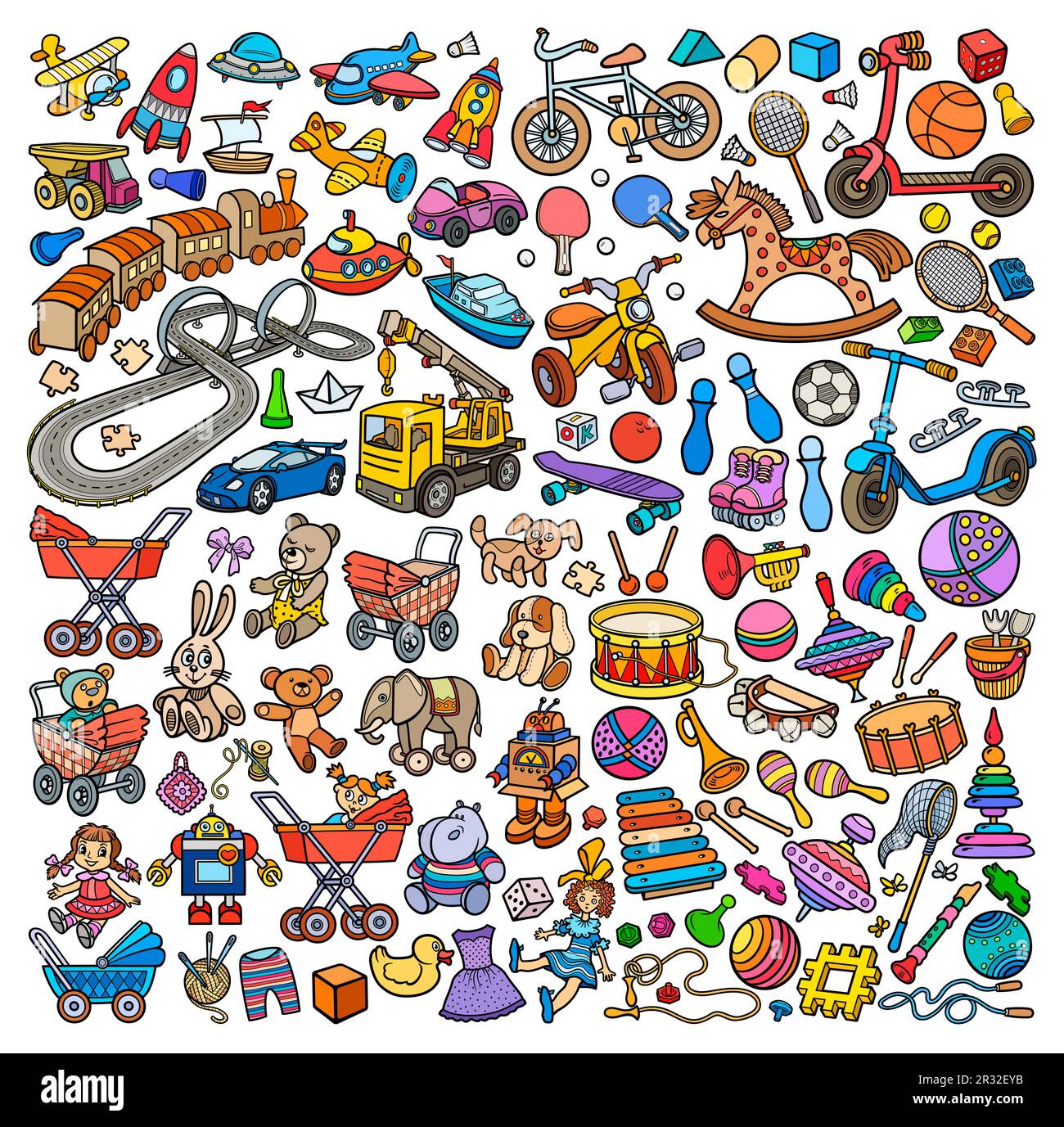 Cartoon cute doodles hand drawn kids toys objects set. Funny artwork ...