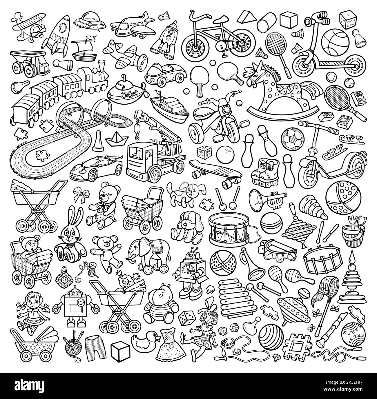 Cartoon cute doodles hand drawn kids toys objects set. Funny artwork ...