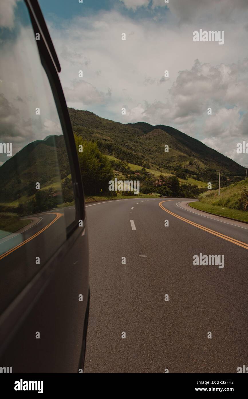 mountain view from the back of the car Stock Photo - Alamy