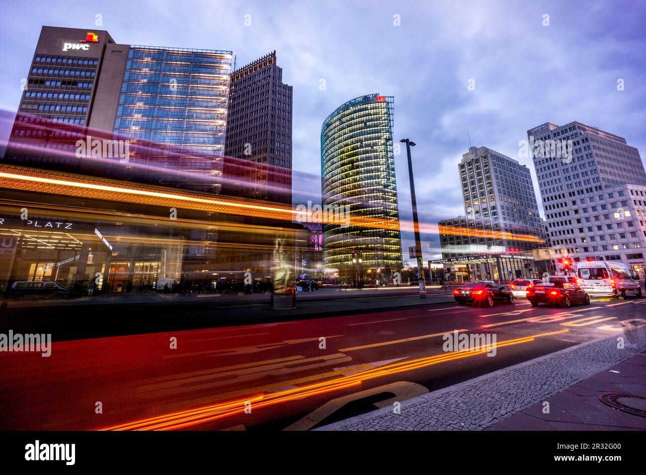 night bus crossing Potsdamer Platz, Berlin, germany, europe Stock Photo ...