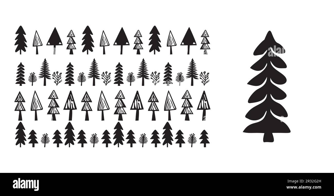 Scandi woodland tree banner in low brow style. Quirky nature forest ...