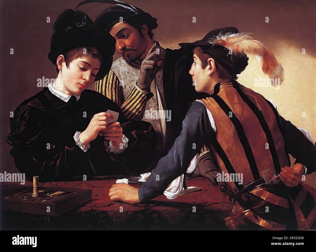 CARAVAGGIO (b. 1573, Caravaggio, d. 1610, Porto Ercole) The Cardsharps ...