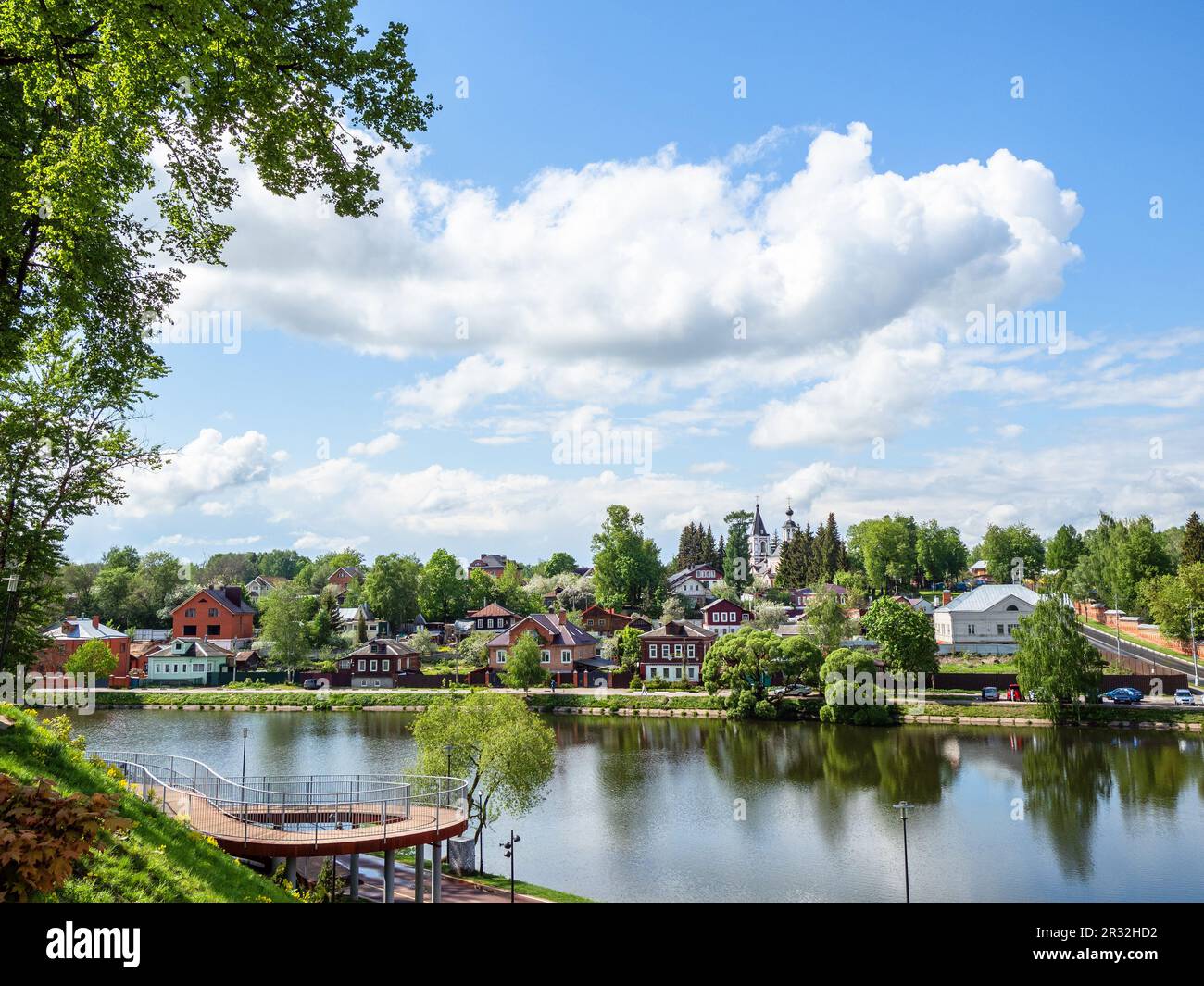 cityscape of Sergiev Posad town with Kelar pond on sunny May day Stock ...