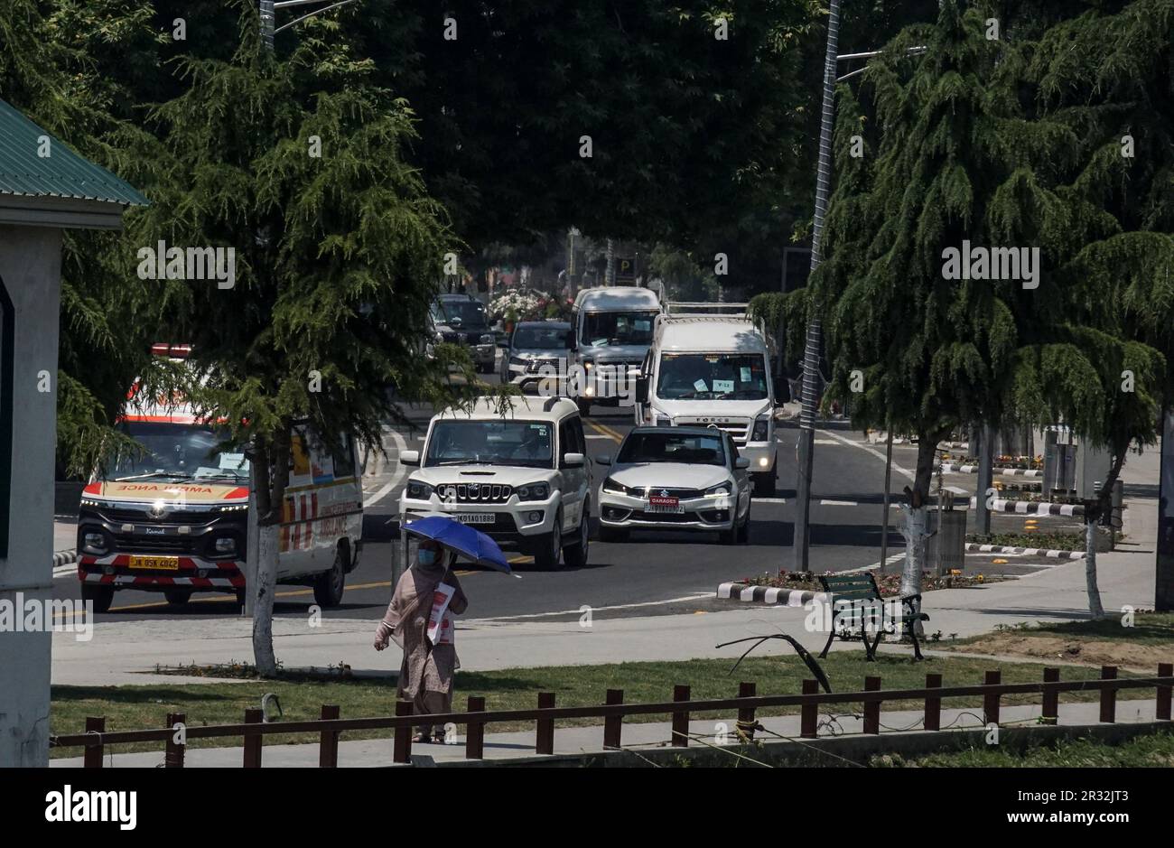 Srinagar, India. 22nd May, 2023. A motorcade of G20 foreign delegates ...
