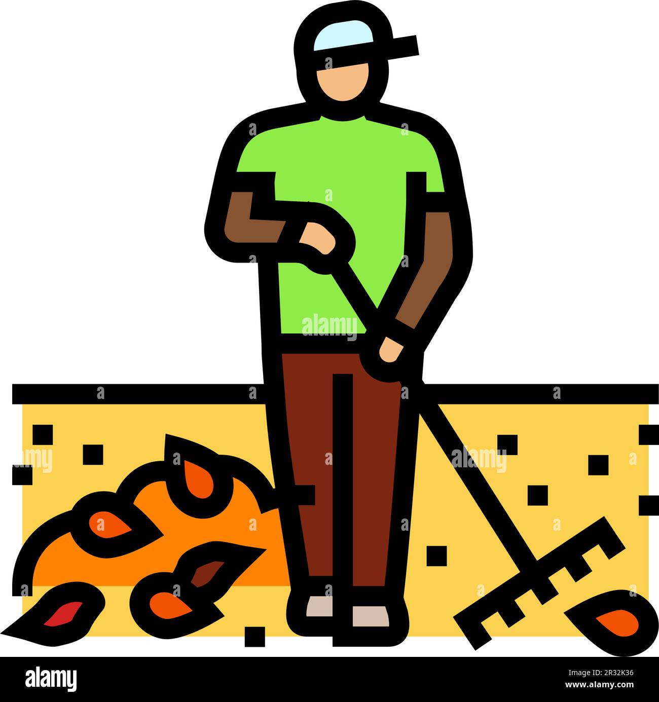 raking leaves autumn season color icon vector illustration Stock Vector ...