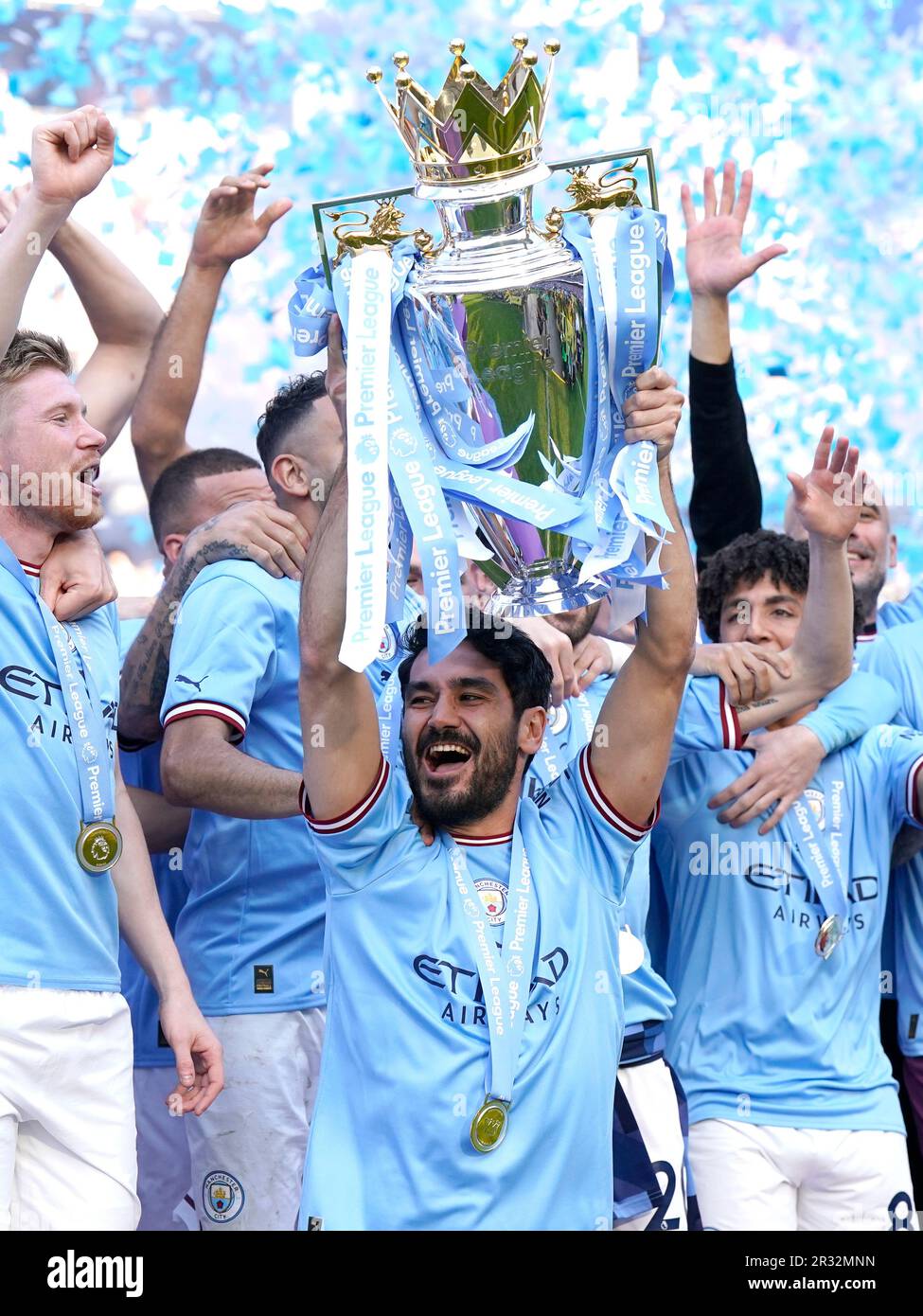 Manchester, UK. 21st May, 2023. Ilkay Gundogan of Manchester City lifts ...