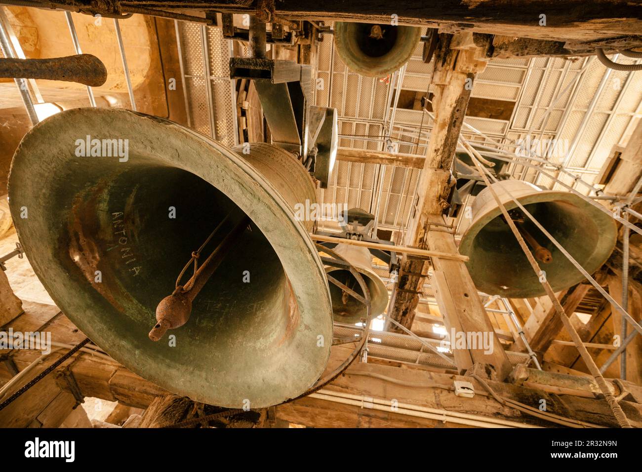 bells on the fifteenth century bell tower, Cathedral of Mallorca ...