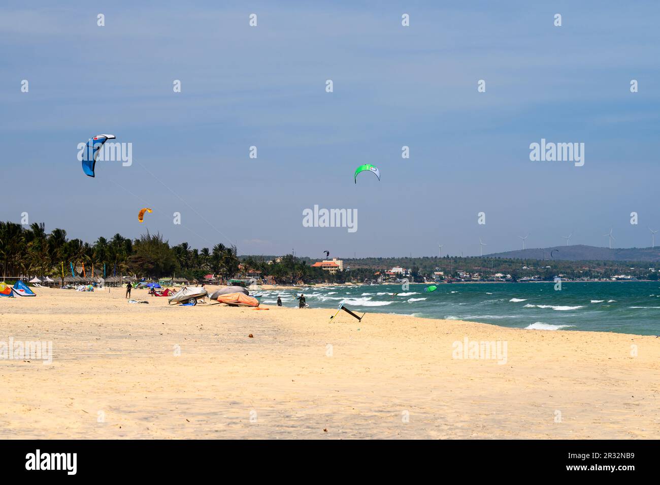Kitesurfing activity on and off the beach in Mui Ne, Vietnam Stock ...