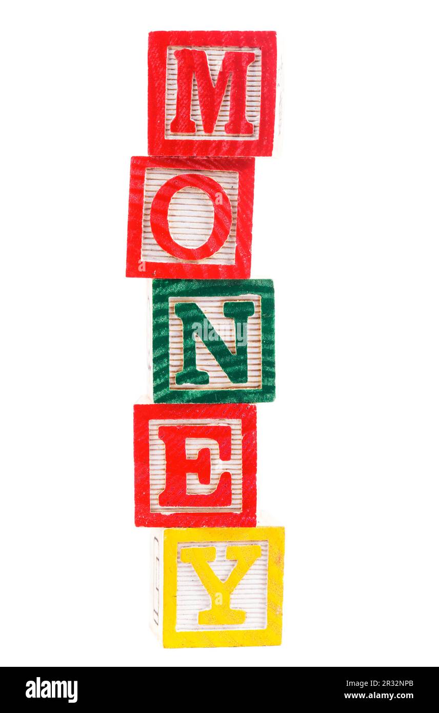 Alphabet blocks, money hi-res stock photography and images - Alamy