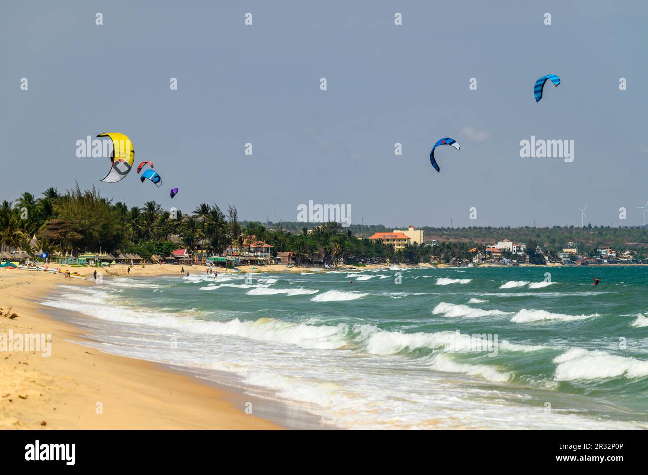 The beach in Mui Ne, Vietnam, a popular destination for kitesurfers ...