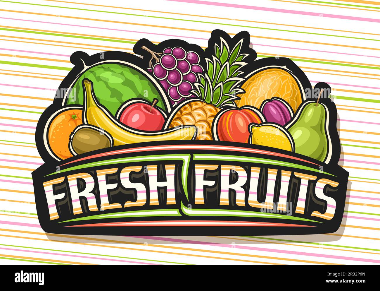 Vector Logo For Fresh Fruits Black Decorative Signboard With