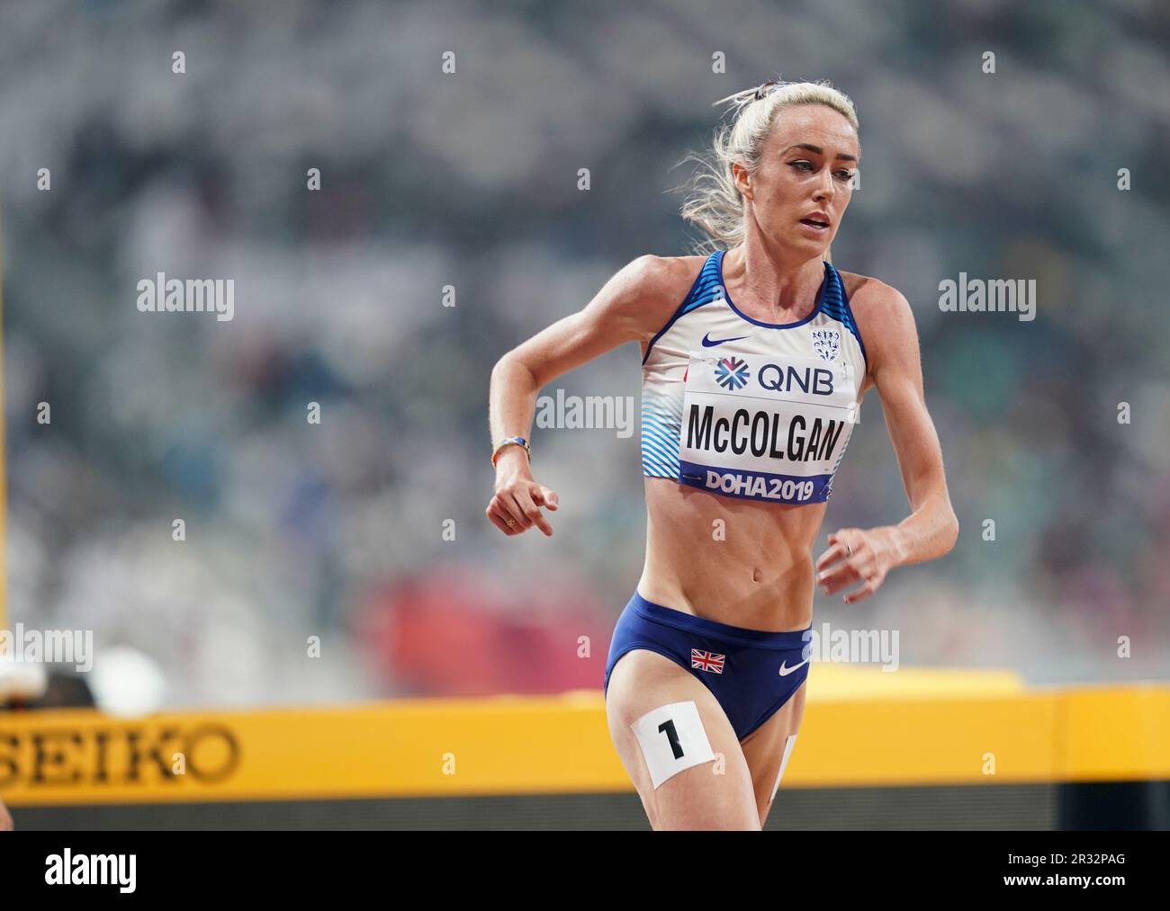 Eilish McColgan running the 5000m at the 2019 World Athletics ...