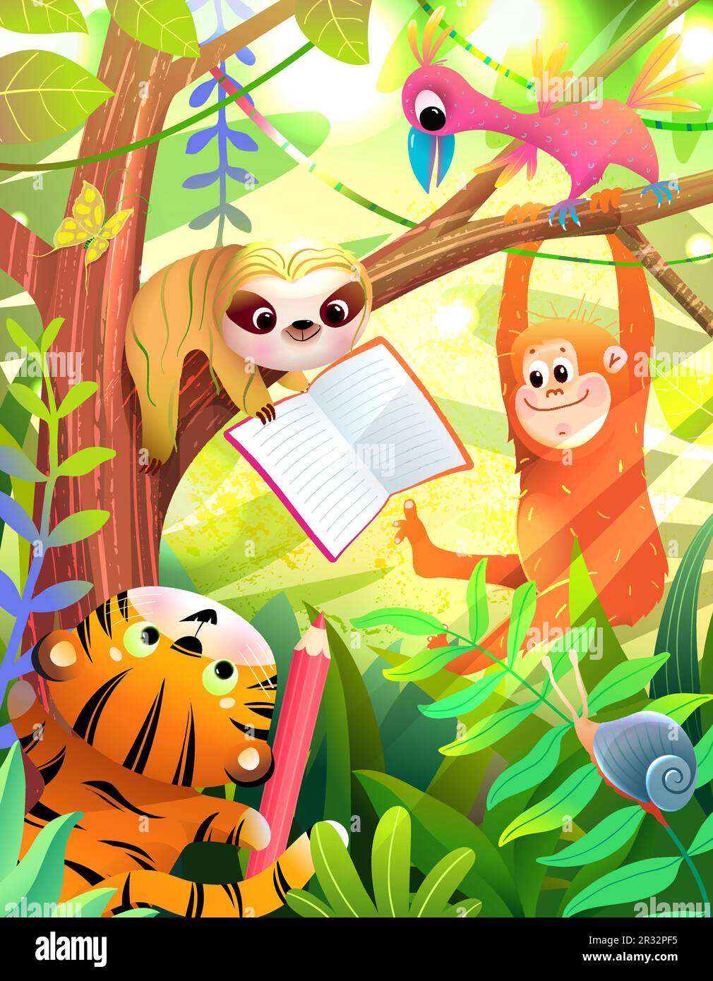 Jungle Animals Reading Books