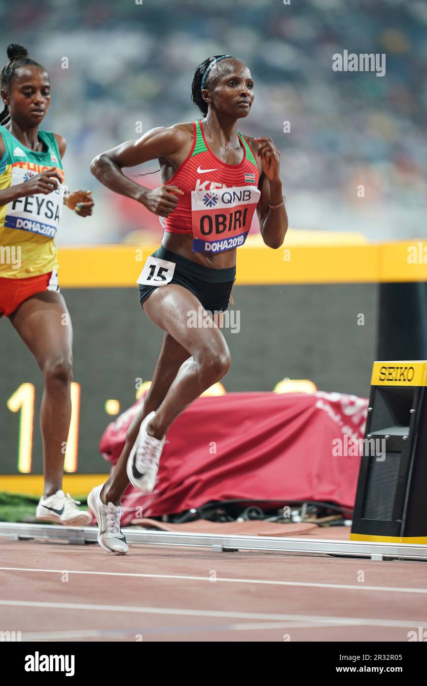 Hellen Obiri running the 5000m at the 2019 World Athletics ...