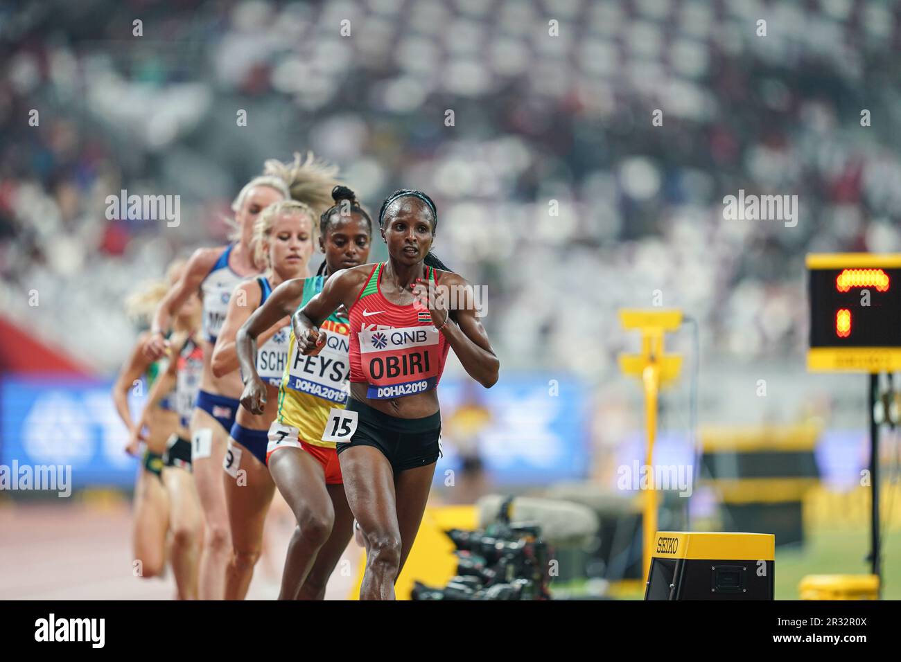 Hellen Obiri running the 5000m at the 2019 World Athletics ...