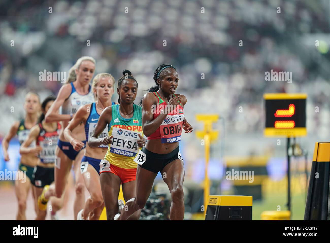 Hellen Obiri running the 5000m at the 2019 World Athletics ...