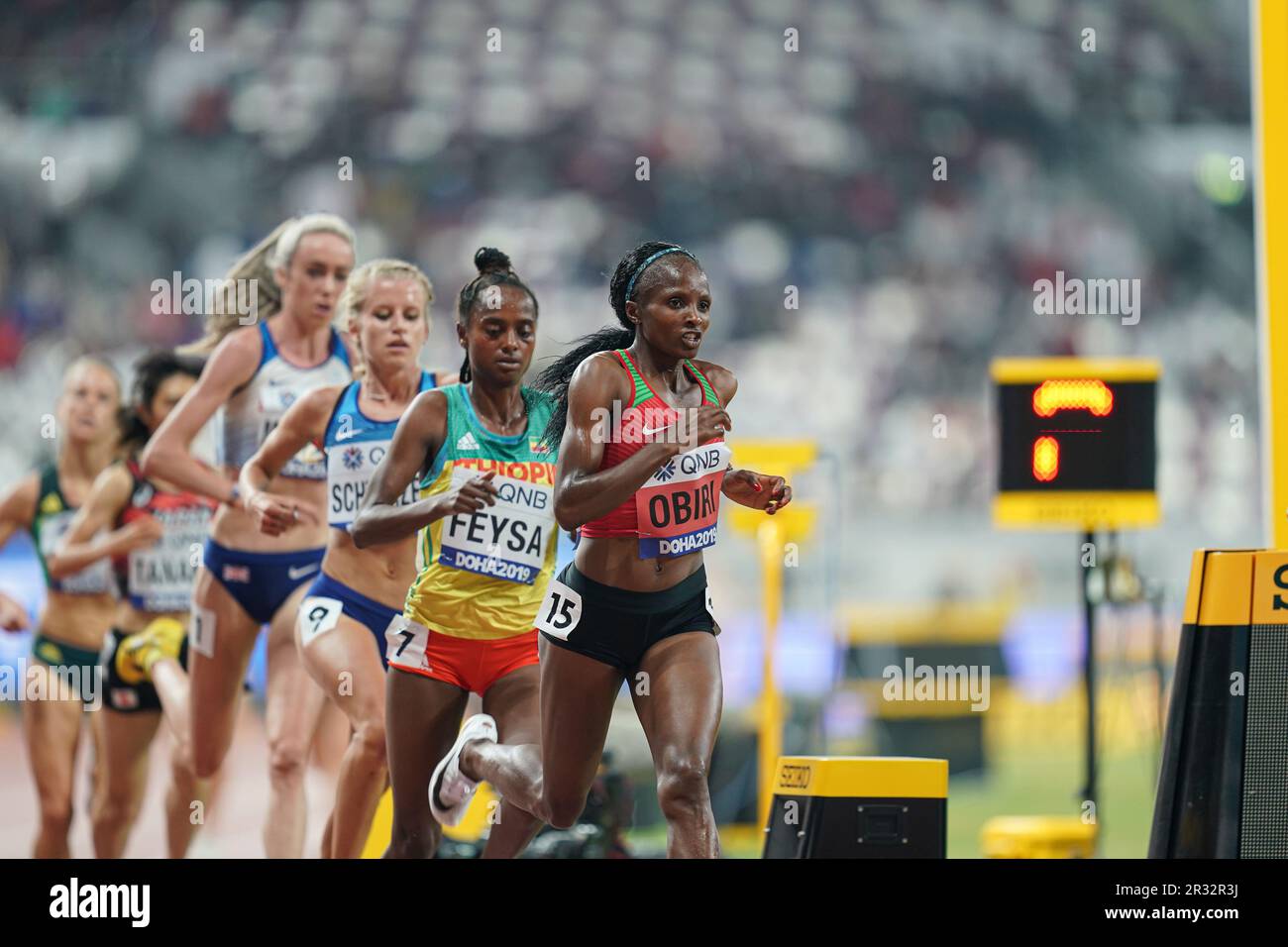 Hellen Obiri running the 5000m at the 2019 World Athletics ...