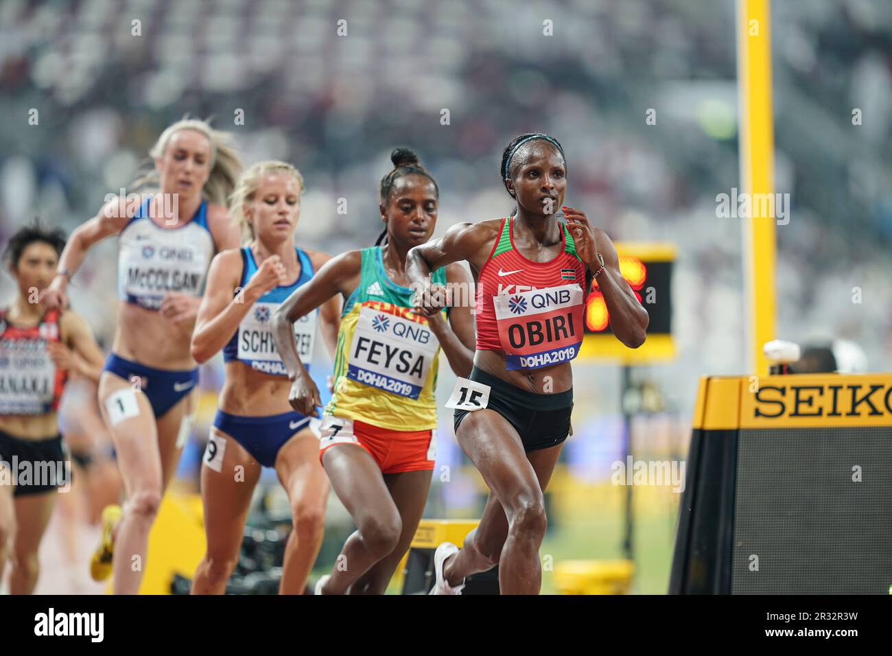 Hellen Obiri running the 5000m at the 2019 World Athletics ...