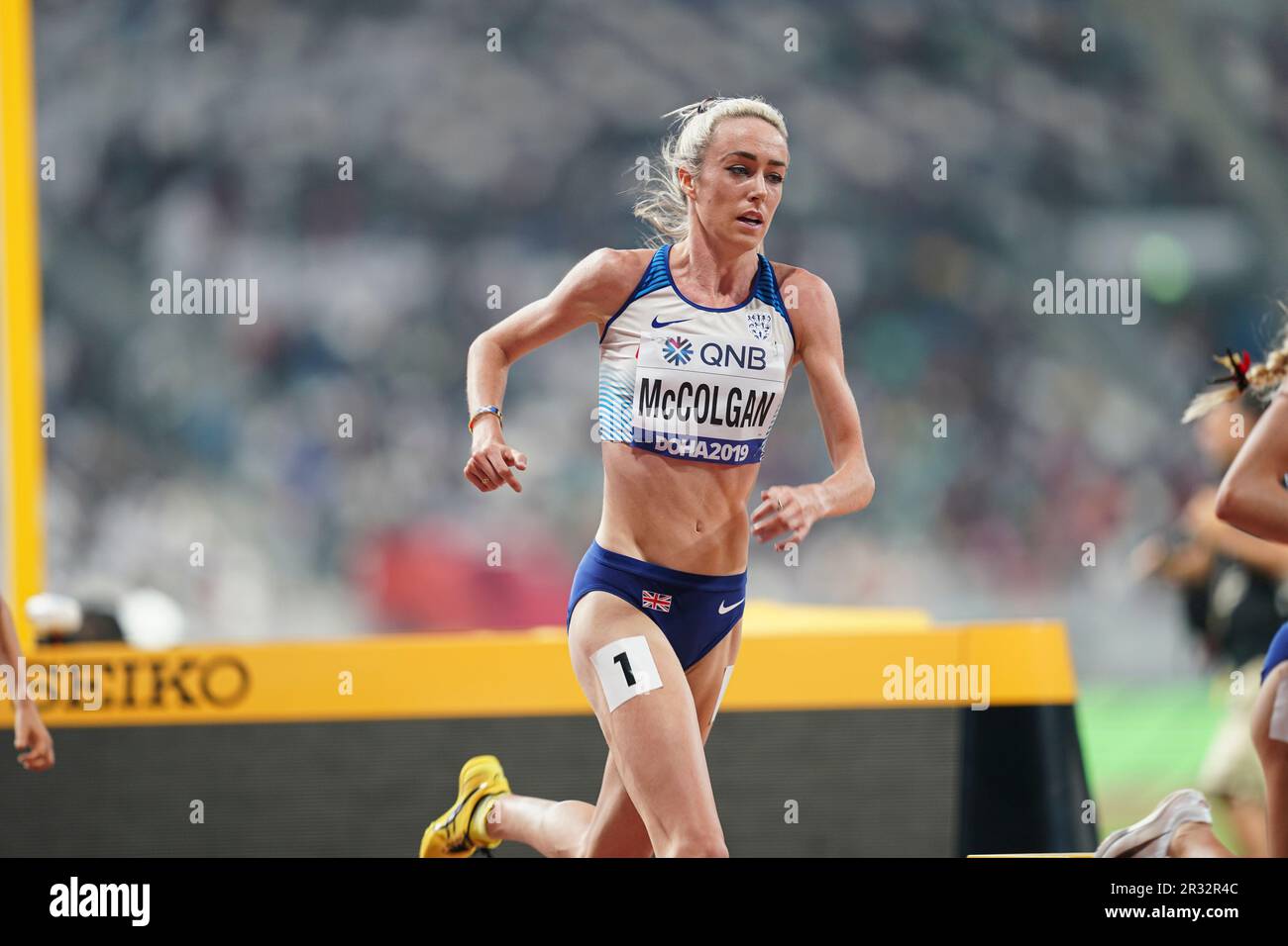 Eilish McColgan running the 5000m at the 2019 World Athletics ...