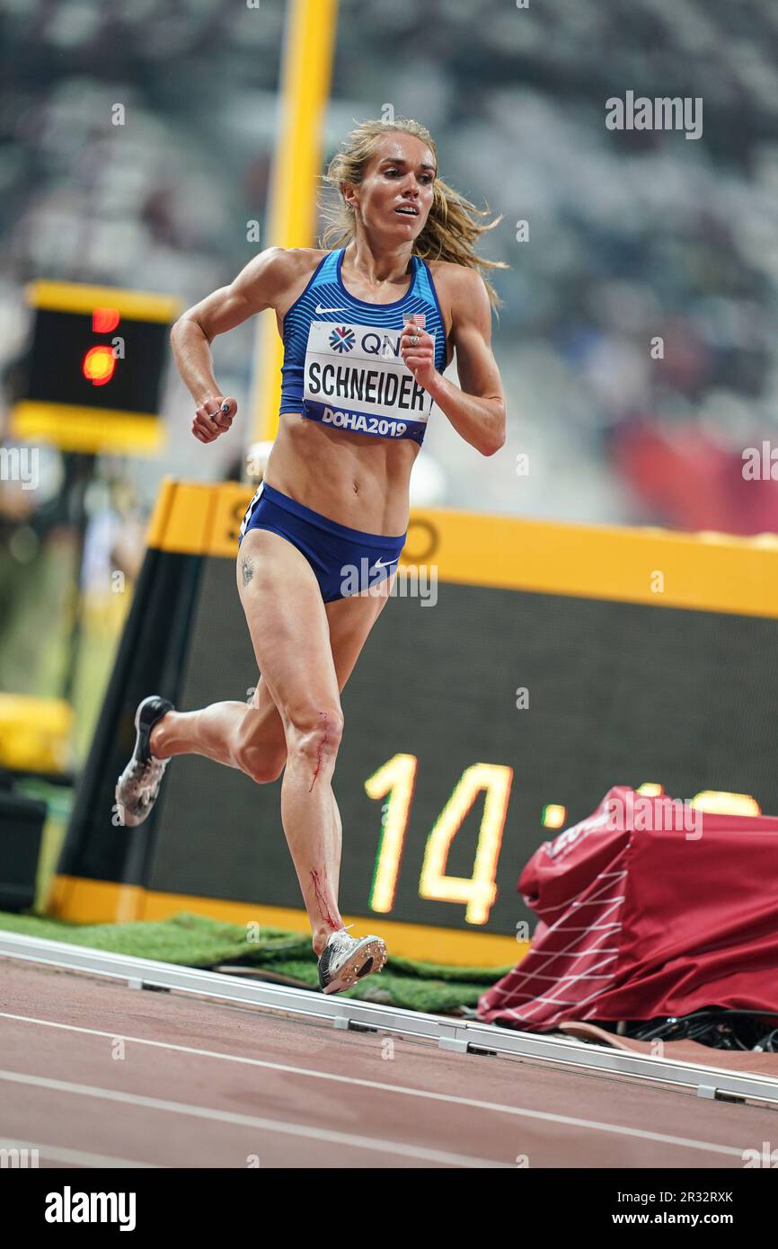 Rachel Schneider running the 5000m at the 2019 World Athletics ...
