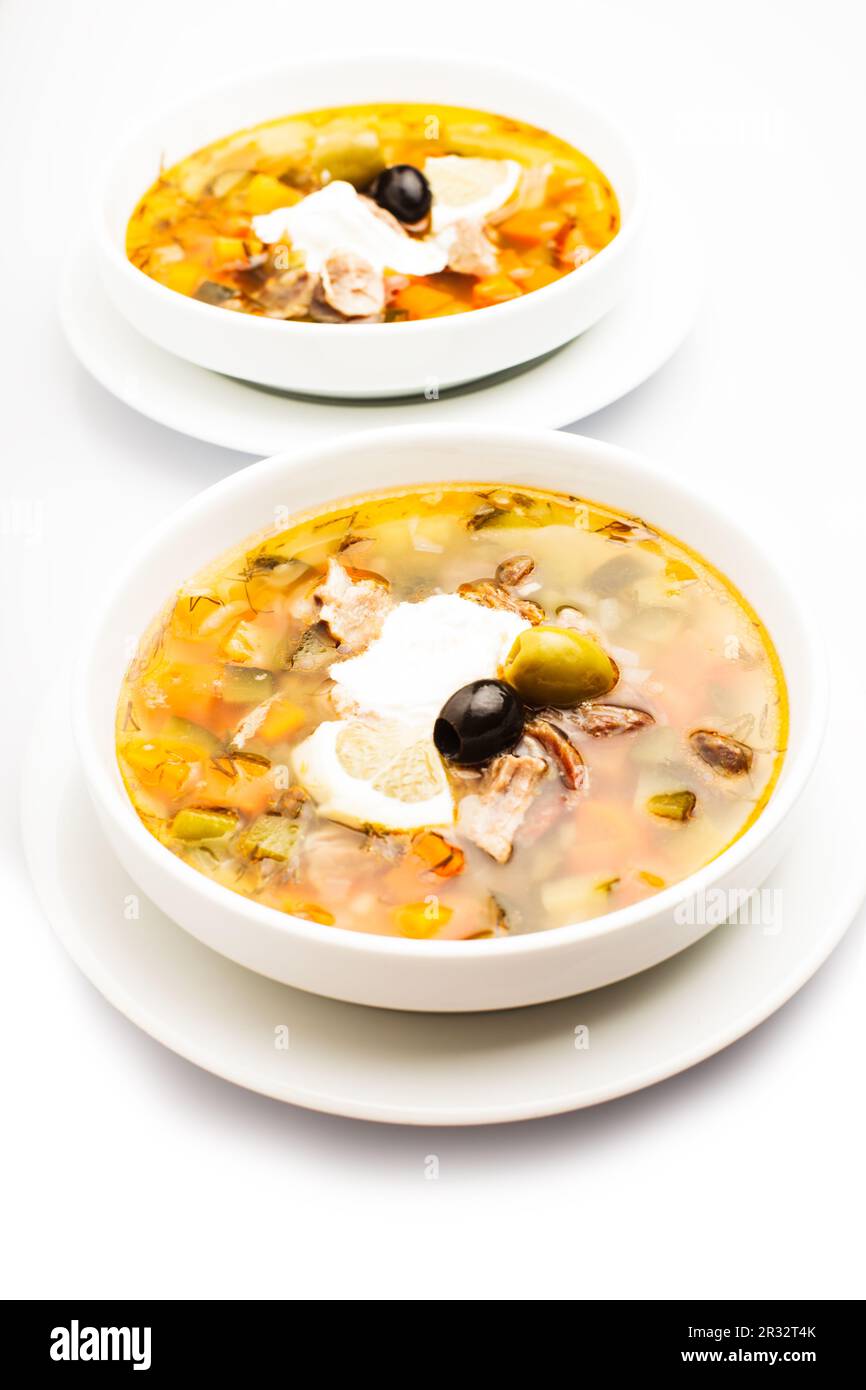 Russian meat soup Stock Photo - Alamy