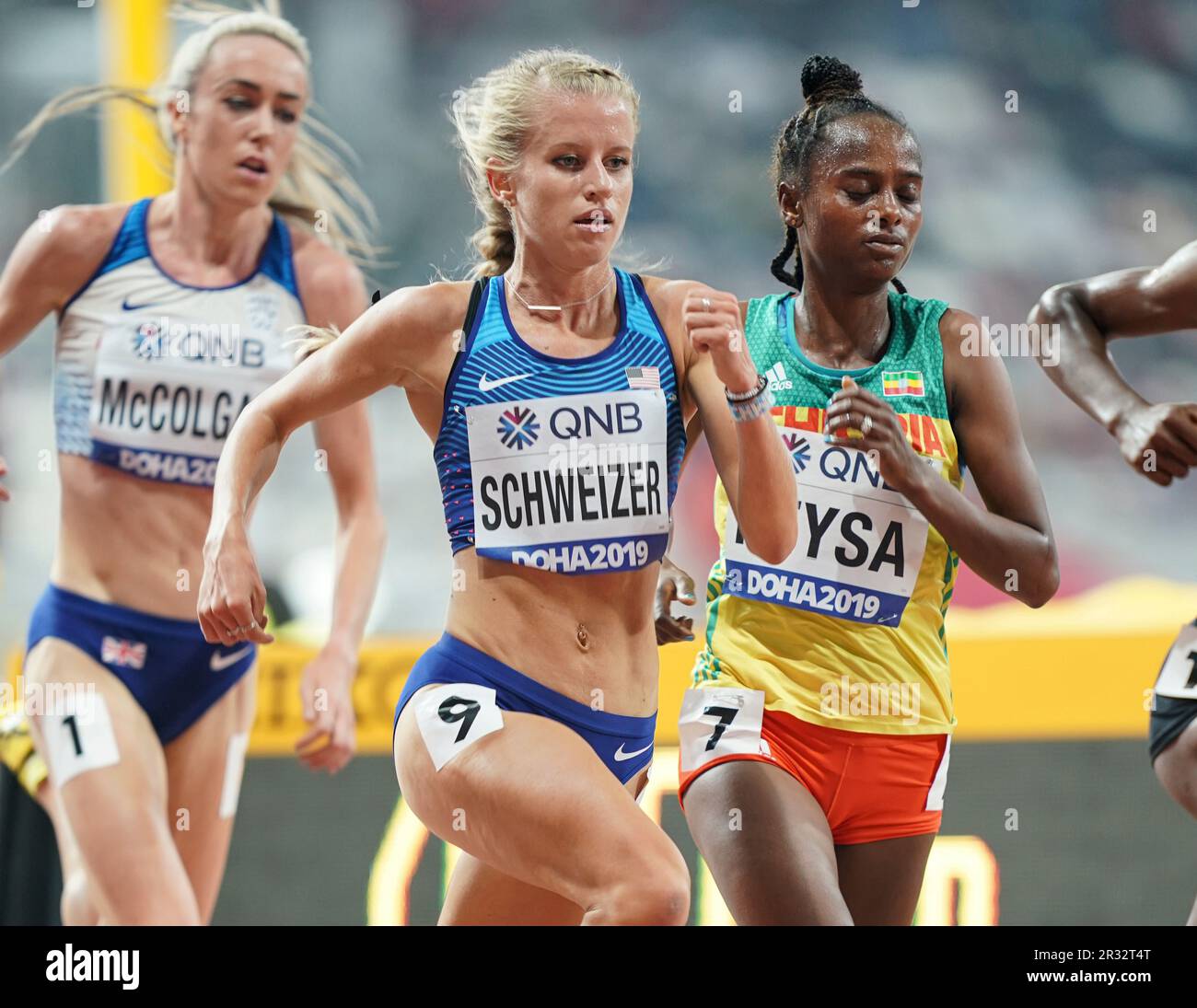 Karissa Schweizer running the 5000m at the 2019 World Athletics ...