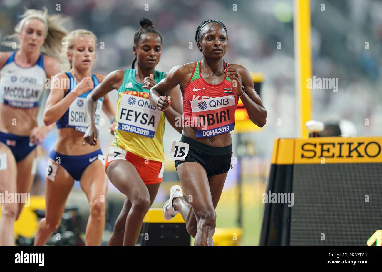 Hellen Obiri running the 5000m at the 2019 World Athletics ...