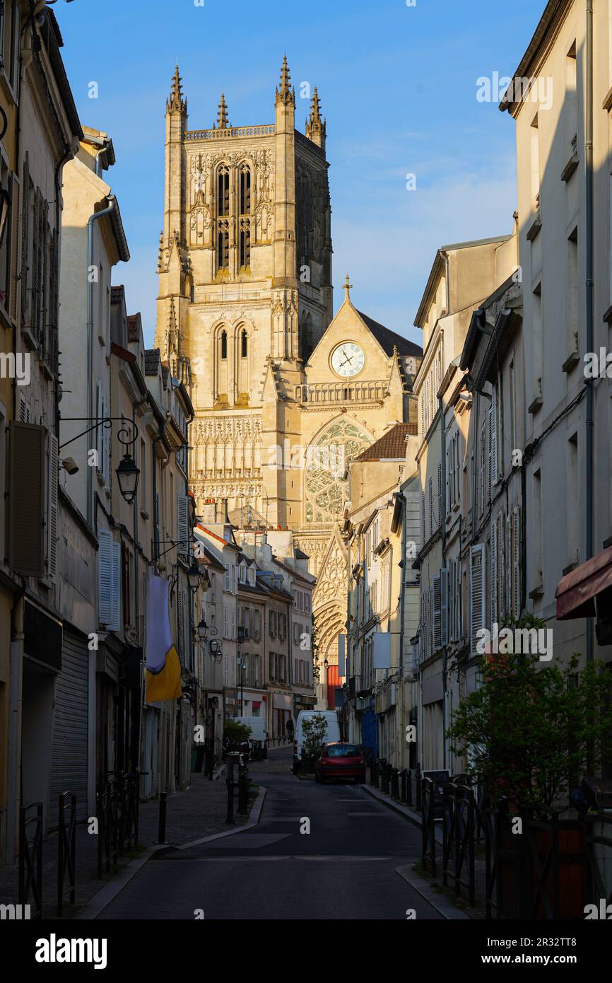 Saint Etienne Cathedral of Meaux in the sun, as seen at the end of a ...
