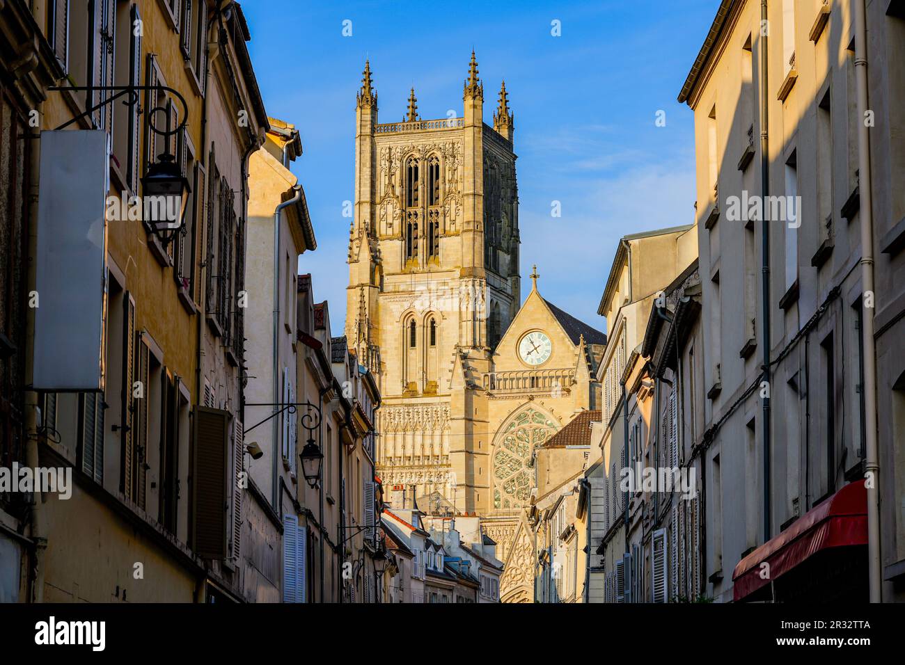 Saint Etienne Cathedral of Meaux in the sun, as seen at the end of a ...