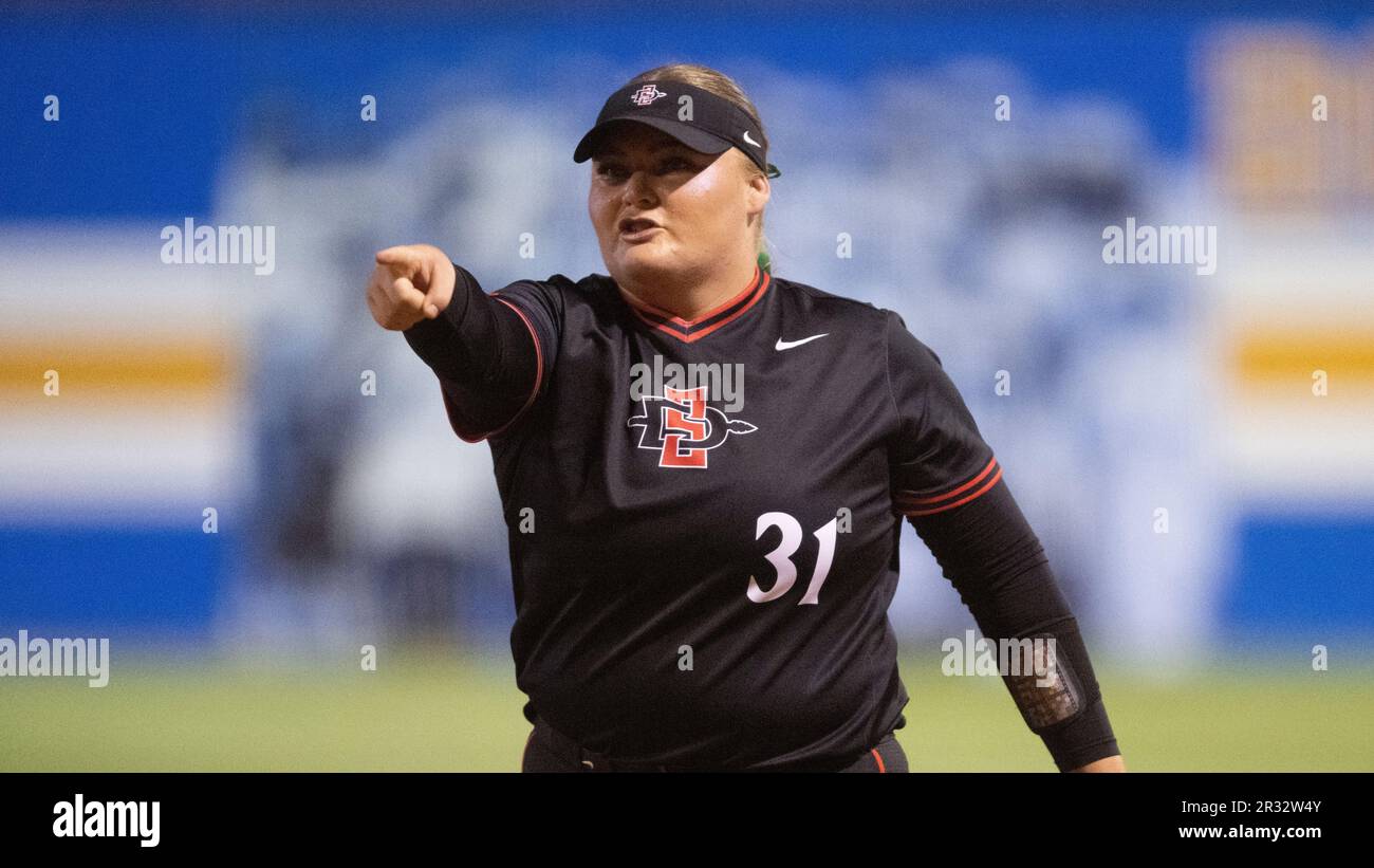 San Diego State first baseman Mac Barbara (31) gestures during an NCAA ...
