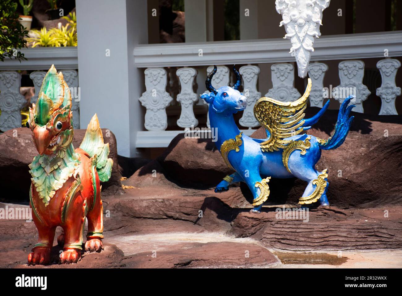 Carving sculpture art of legend creatures mythical himmapan animal in ...