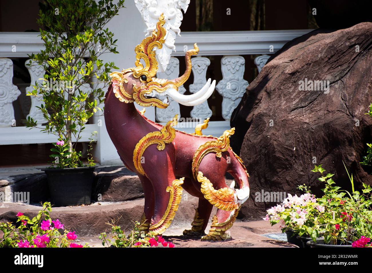 Carving sculpture art of legend creatures mythical himmapan animal in ...